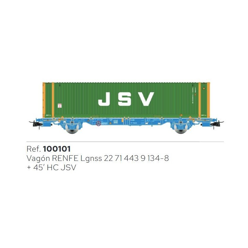 PT TRAINS 100101 Plate-forme Lgnss avec conteneur JSV, RENFE, Modélisme ...