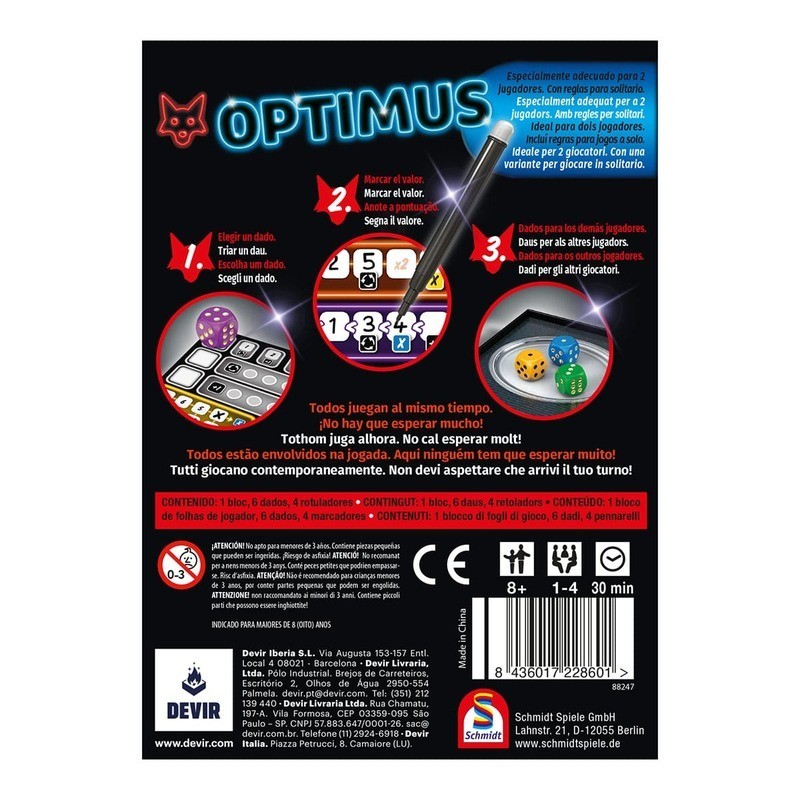 DEVIR Optimus, Jeux et TCG - Jeux de table - Jeux de dés | El Taller del Modelista