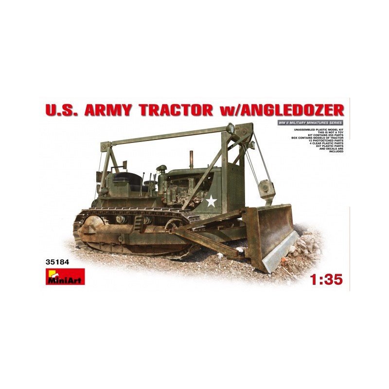 U.S. Army tractor w/ angled dozer blade.
