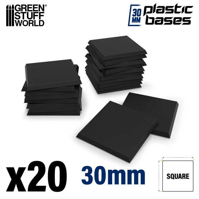 GREEN STUFF WORLD 360826 Black plastic bases - square, 30 mm (x20 ...
